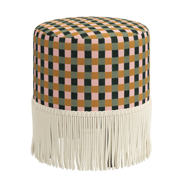 Dakota Fields Pierre Fringe Ottoman In Painted Check Plaid Sage Oga ... Dakota Fields Pierre Fringe Ottoman In Painted Check Plaid Sage Oga ...